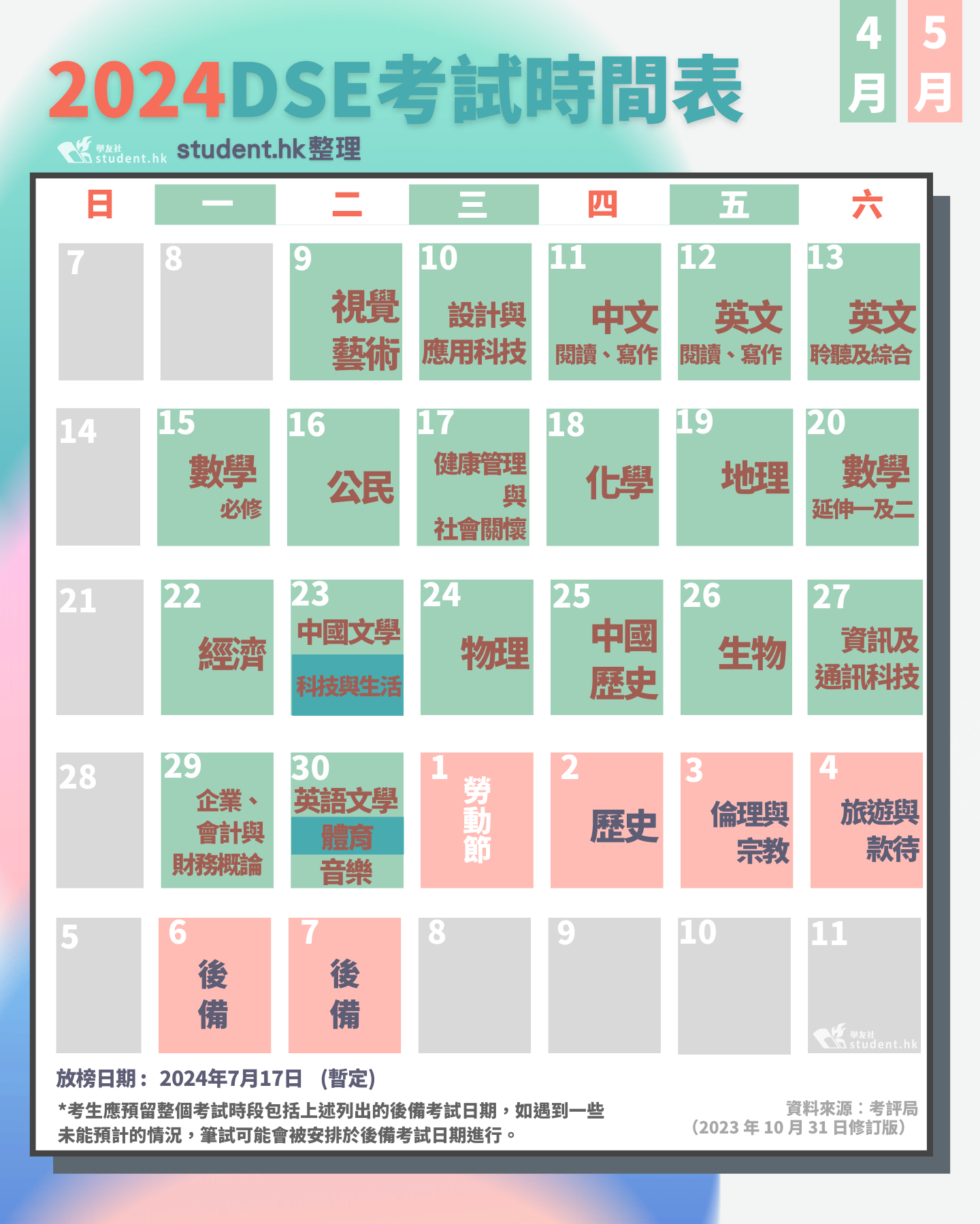 一圖睇清｜最新DSE 2025考試時間表！即睇中英數及口試開考日期